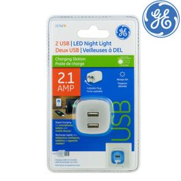 General Electric GE USB Charger with Night Light, 2 Ports 2.1A for All ...