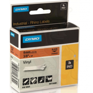 Dymo 18443 IND 9mm (3/8 Inch Vinyl Black on White Tape, Compatible